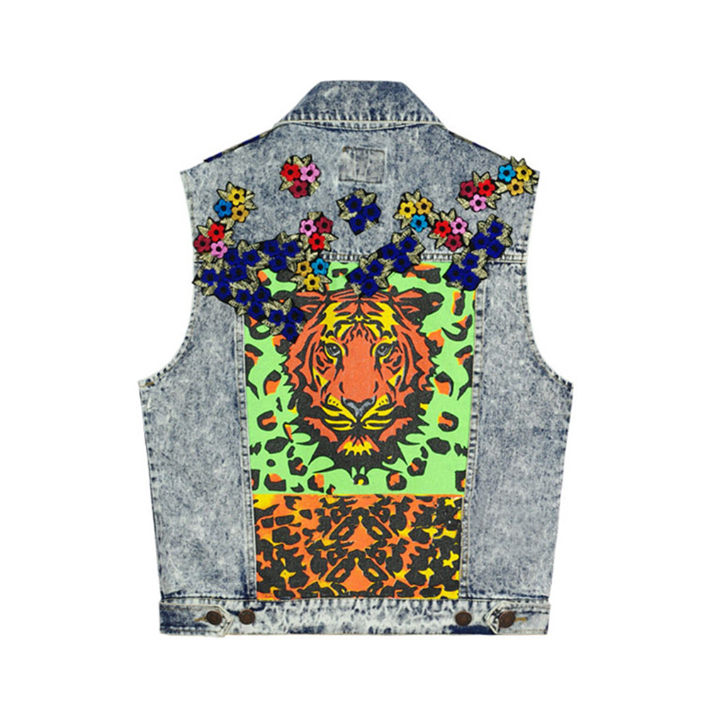 Embroidery Tiger Denim Gilet on Luulla
